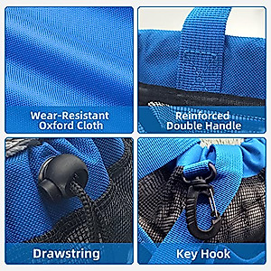 Mesh Shower Caddy Bag for College Dorm Camping Beach Vacation Bath Toiletry Organizer Portable Quick Drain Storage Tote with 8 Pockets, Key Hook, Duo Reinforced Handles, Two Side Adjustable Drawstring