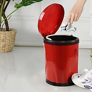 Readsky 2.6 Gallon Plastic Step-On Trash Can, Round Trash Can with Inner Bucket, Red