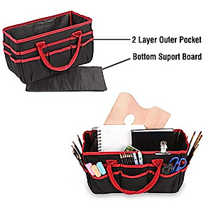 JJRING Craft and Art Organizer Tote Bag - 600D Red Nylon Fabric Art Caddy with Pockets - for Art, Craft, Sewing, Medical, and Office Supplies Storage