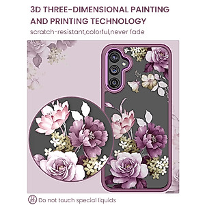 DagoRoo for Samsung Galaxy A14 5G Case with Tempered Glass Screen Protector [2 Pack],[Military Grade Protective] Slim Soft TPU & Hard PC,Girls Women Crystal Clear Flower Pattern Cases (JD-Purple)