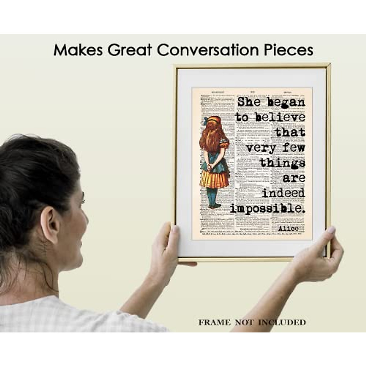 Motivational Wall Art Office Decor for Men & Women: "She Began To Believe" Alice in Wonderland 8x10 Inspirational, Motivational Poster & Positive Affirmations Wall Decor