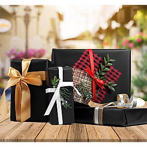 BOLIANNE Black Metallic Wrapping Paper - Solid Color Matte Paper, Black Wrapping Paper for Wedding, Christmas, Birthday, Baby Shower - Black Gift Wrap Paper Roll, 17.7 X 260 Inch, High Gloss