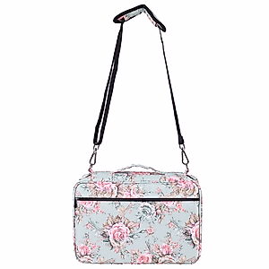 Shulaner Pencil Case Slot Holds 300 Colored Pencils or 200 Color Gel Pens with Zipper Closure Large Capacity Nylon Pen Organizer for Student or Artist (Green Rose with Shoulder Strap)
