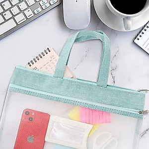 AVLA 4 Pack Student Book Pouches, A4 Mesh Zipper Bag with Handle, File Document Puzzle Bag with Name Card Pocket for Organizing Storage Board Games, School Office Appliances, Convenient to Carry