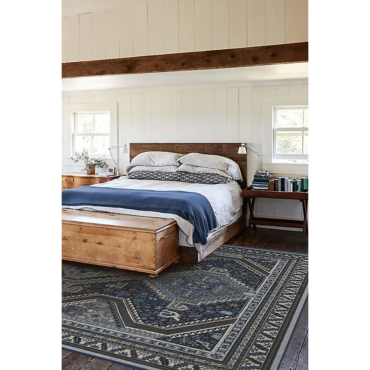 RUGGABLE Zareen Washable Rug - Perfect Boho Area Rug for Living Room Bedroom Kitchen - Pet & Child Friendly - Stain & Water Resistant - Steel Blue 9'x12' (Cushioned Pad)