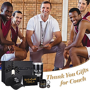 Hoemwarm 6 Pcs Thank You Coach Christmas Gifts Best Coach Ever 20 oz Stainless Steel Tumbler Thank You Hat Appreciation Keychain Scented Candle Greeting Card Gift for Baseball Soccer Basketball