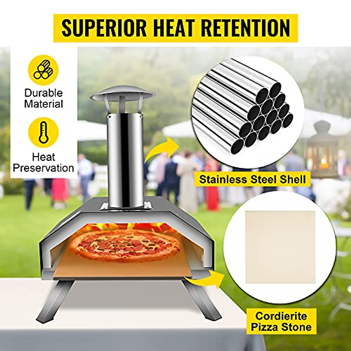 VEVOR Portable Pizza Oven, 12" Pellet Pizza Oven, Stainless Steel Pizza Oven Outdoor, Wood Burning Pizza Oven w/Foldable Feet Portable Wood Oven w/Complete Accessories & Pizza Bag for Outdoor Cooking