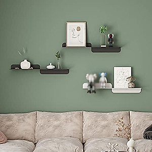 Nordic Style Wrought Iron Shelf on The Wall, Wall-Mounted Bookshelf, One-Word Storage Partition, Suitable for Living Room, Bedroom, Bathroom, Kitchen, Black