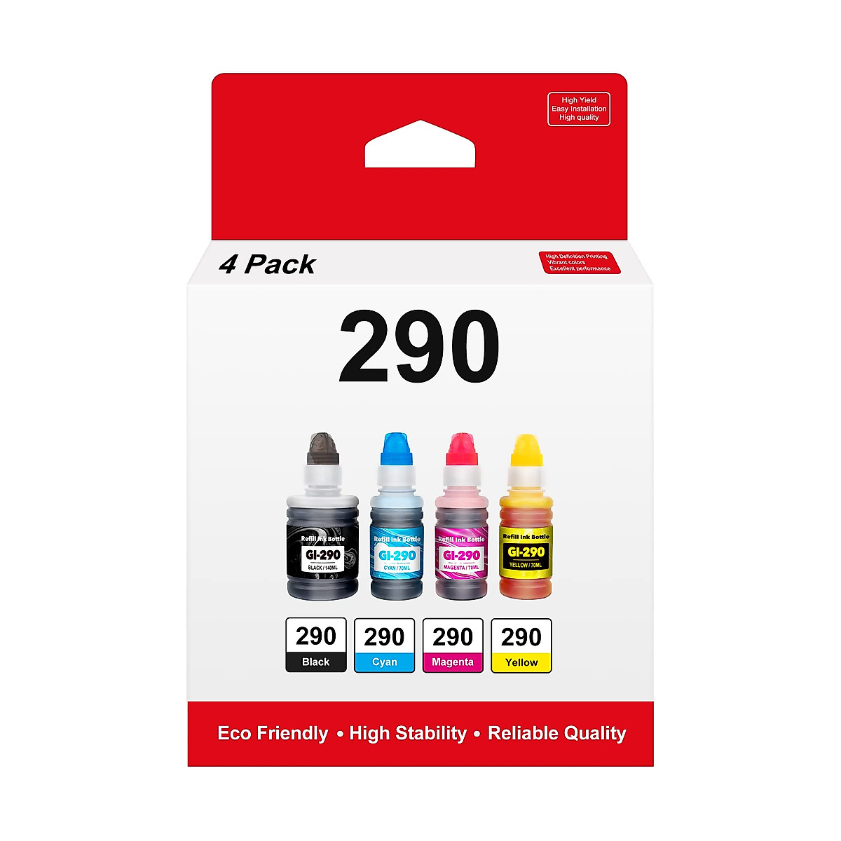 GI-290 Refill Ink Bottles Kit Replacement for Canon GI-290 for PIXMA G4200, PIXMA G3200, PIXMA G4210, PIXMA G2200, PIXMA G1200 Printer Tray (1 Black,1 Cyan,1 Magenta,1 Yellow, 4 Pack)