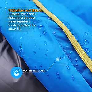 ZOOOBELIVES 10 Degree F Hydrophobic Down Sleeping Bag for Adults - Lightweight and Compact 4-Season Mummy Bag for Backpacking, Camping, Mountaineering and Other Outdoor Activities – Alplive D1500