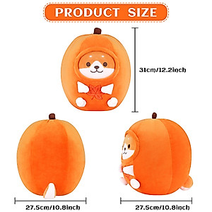 Fortuning's JDS Shiba Inu Pumpkin Plush, 12" Pumpkin Corgi Dog Stuffed Animal Plushies with Autumn Leaf Decor, Kawaii Birthday Gift for Boys Girls Kids Plush Toy Pillow