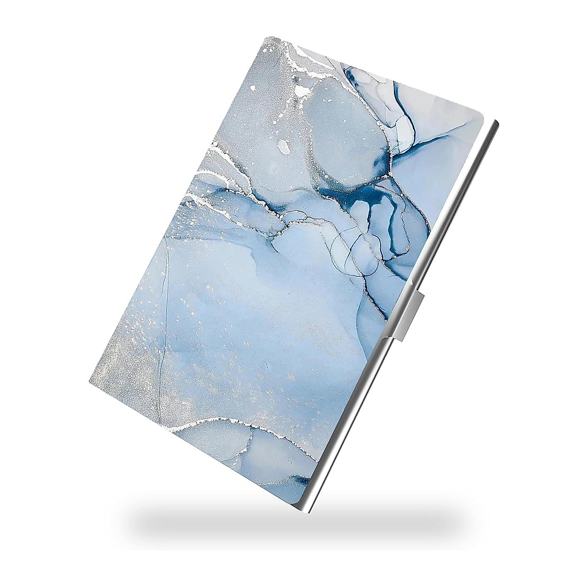 IFBUITE Business Card Holder, Color UV Printing Pattern Metal Card Holder Wallet, Aluminum Alloy Pockets Credit Card Organizer Business Card Case for Men and Women (Blue Marble)