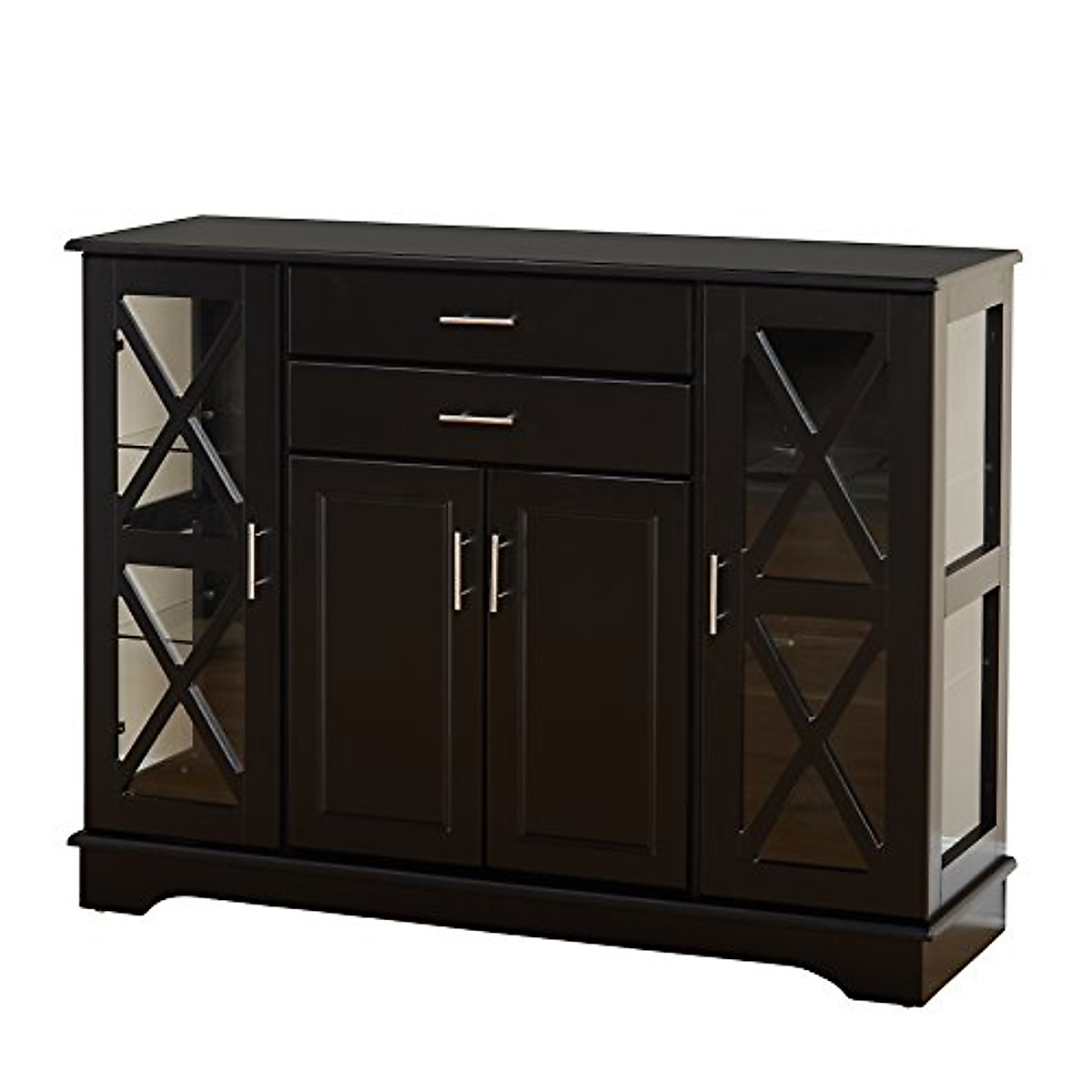 Target Marketing Systems Kendall Dining Buffet Cabinet with Storage, Modern 2-Drawer Kitchen Sideboard Doors, and 2 Adjustable Glass Shelves, 47.25" Inch, Black