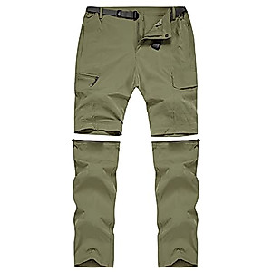 MANSDOUR Men's Hiking Pants Convertible Quick Dry Lightweight Zip-Off Outdoor Work Pants Waterproof Tactical Cargo Fishing Mountain Travel Trousers Breathable Casual Camping Safari Pants Green