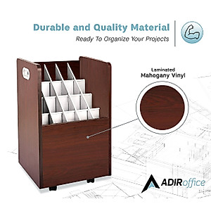 Adir Mobile Blueprint Roll File Holder - Mobile Roll File Organizer Cart for Home Office or School. 20 Slots Blueprint File Holder with Wheels for Maps, Plans, Posters
