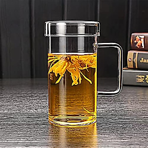 FLFK 20 Ounce Borosilicate Glass Coffee Mug Cup TeaCup-Glass Lid- High Capacity-Premium Quality Tea Mug for Reading