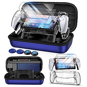 Auarte 12 in 1 Accessories Set for PlayStation Portal Remote Player, Hard Carrying Case for PS Portal with Clear Skin Case for PS5 Portal, 2 Screen Protector with 4 Thumb Grip, Indigo Blue