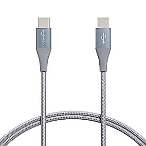 Amazon Basics Aluminum Braided 100W USB-C to USB-C 2.0 Cable with Power Delivery - 3-Foot, Gray