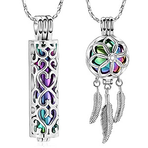 Imrsanl 2pcs Set Cremation Urn Pendant Necklace with Hollow Cylinder Vial Keepsake Dream Catcher Urn Cremation Jewelry Memorial Lockets for Ashes for Women Men - Colorful