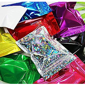 100PCS Metallic Foil Open Top Sealable Bags Double-Sided Color Mylar Foil Flat Heat Sealable Sample Zipper Bag Durable Food Storage Bag With Tear Notches Pouches Bag For Candy Tea Sugar(4"x6")