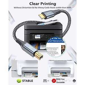 USB C Printer Cable 15ft, USB C to USB B Printer Cable Nylon Braid High-Speed USB C MIDI Cable for MacBook Pro/Air, Digital Piano MIDI Controller, HP Epson Canon Brother Lexmark Printers and Scanner