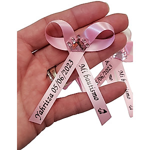 25 Personalized Baptism Christening Ribbons Party Favors or Baby Shower Sprinkle Bautizo Birthday Assembled Bows Custom Ribbon anos quinceaneras listones
