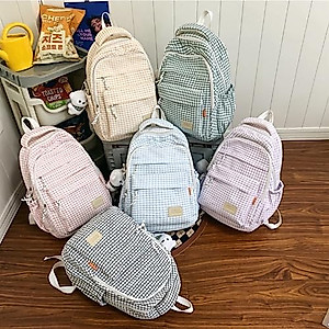 Kawaii Backpack with Cute Accessories Large Capacity Checkered Plaid Rucksack for Women Trendy Aesthetic Casual Daypack (Black)