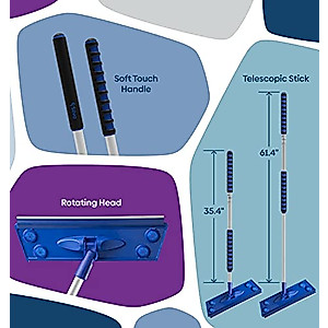 Silva Microfiber Mop Set with Re-usable Microfiber Pads(Wet/Dry/Wall) | 360-Rotating Mop Head | Sturdy, Extra Long, and Adjustable Mop Pole | Ergonomic Soft-Sponge Handle