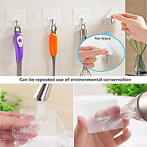 Wall Hooks 13lb(Max) Transparent Reusable Seamless Hooks,Waterproof and Oilproof,Bathroom Kitchen Heavy Duty Self Adhesive Hooks,16 Pack