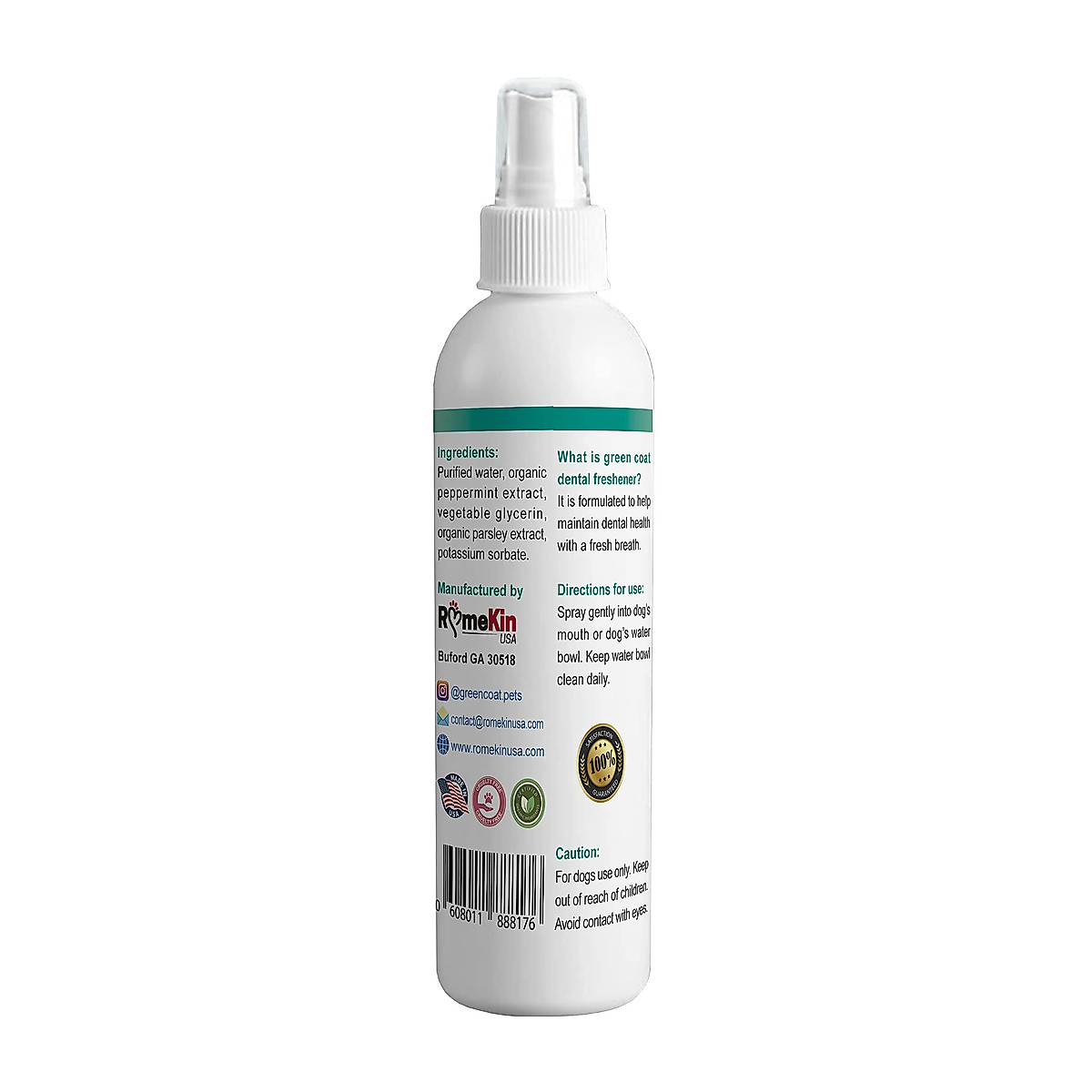 GREEN COAT ALL-NATURAL DOG BREATH FRESHENER SPRAY, Pet Water Additive, Teeth & Gum Spray for Dogs, Dog Dental Care for Bad Pet Breath-Oral Mouth Care, No Brushing, Easy to Apply | Made in USA | 8fl oz 237ml.