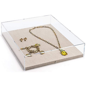 Displays2go 11" x 14" Wall Mounted Shadow Box, Linen Backing- Tan (DCAWEC1114)