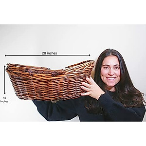 Wald Imports - Large Wicker Basket with Handle - Dark Brown Hand Woven Harvest Basket - Wicker Flower Basket for Storage, Picnics, Easter, Organizing, and More (20 x 7.5 inches)