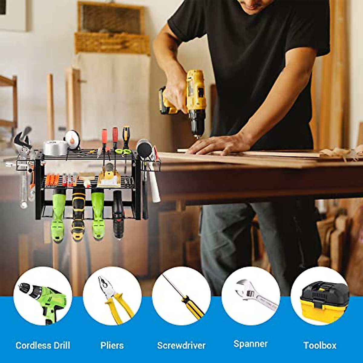 Bodato Power Tool Organizer, 3 Layers Wall Metal Floating Tool Shelf Garage Storage Drill Holder and Tool Holder, Heavy-Duty Utility Rack for Cordless Drill & Screwdriver Gift for Father, Husband