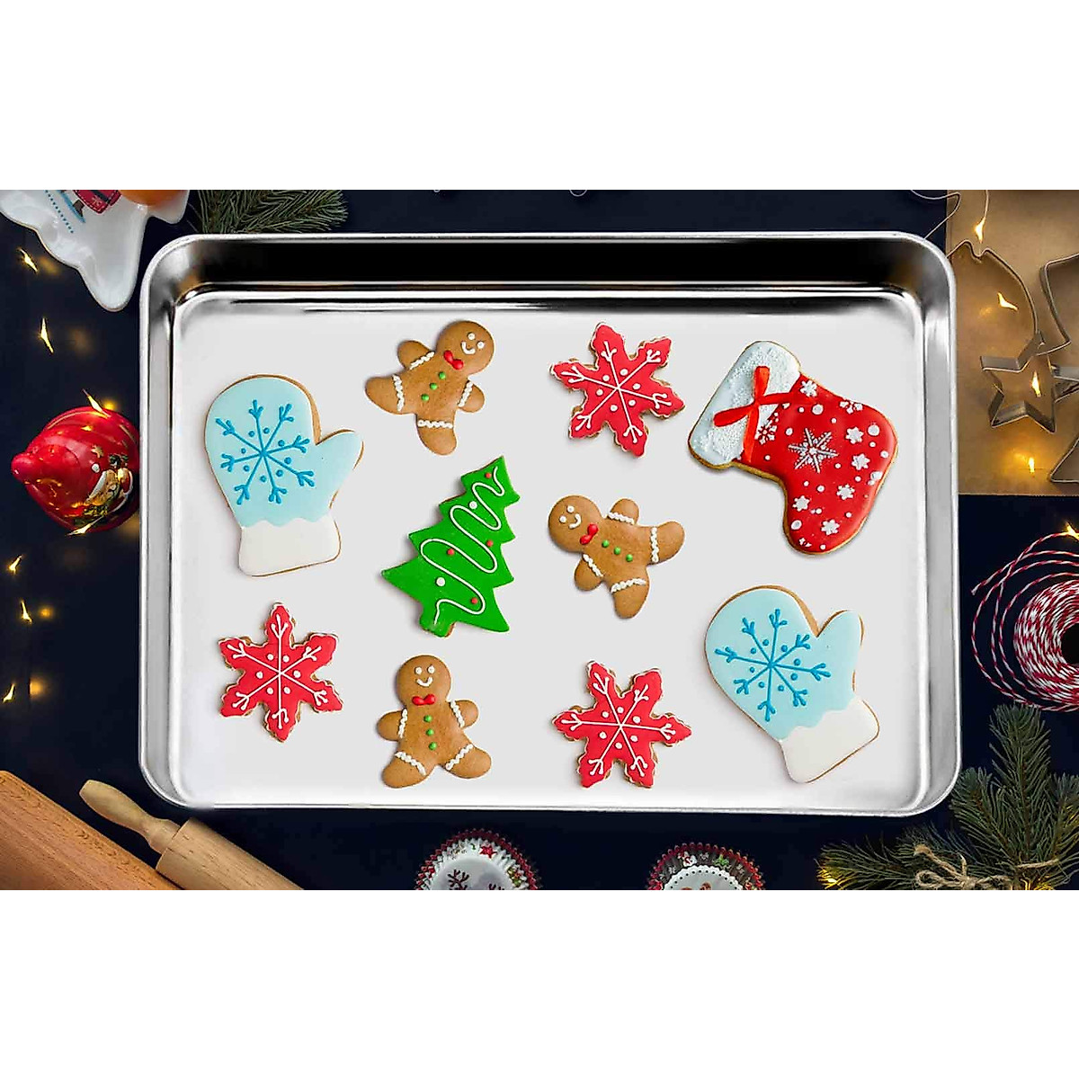 TeamFar Toaster Oven Pan, Stainless Steel Toaster Oven Tray Ovenware, 12.4’’x 9.7’’x1’’, Non Toxic & Healthy, Rust Free & Mirror Finish, Easy Clean & Dishwasher Safe