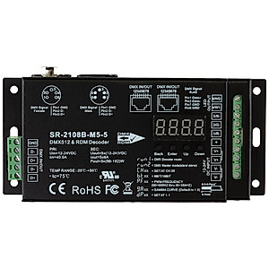 SIRS-E 5 Channel CV DMX RDM Digital PWM Decoder 8/16 bits for RGB & RGBW LED Lighting 12-24V DC UL Recognized Controller 5x8A Dimmer 5809 SR-2108B-M5-5