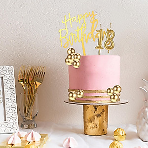 Yerliker 34 Pcs Happy Birthday Cake Toppers Decorations Birthday Candles for Men Women with 12 Long Thin Candles 10 Number Candles 9 Ball Cake Topper 3 Birthday Cake Topper(Gold)