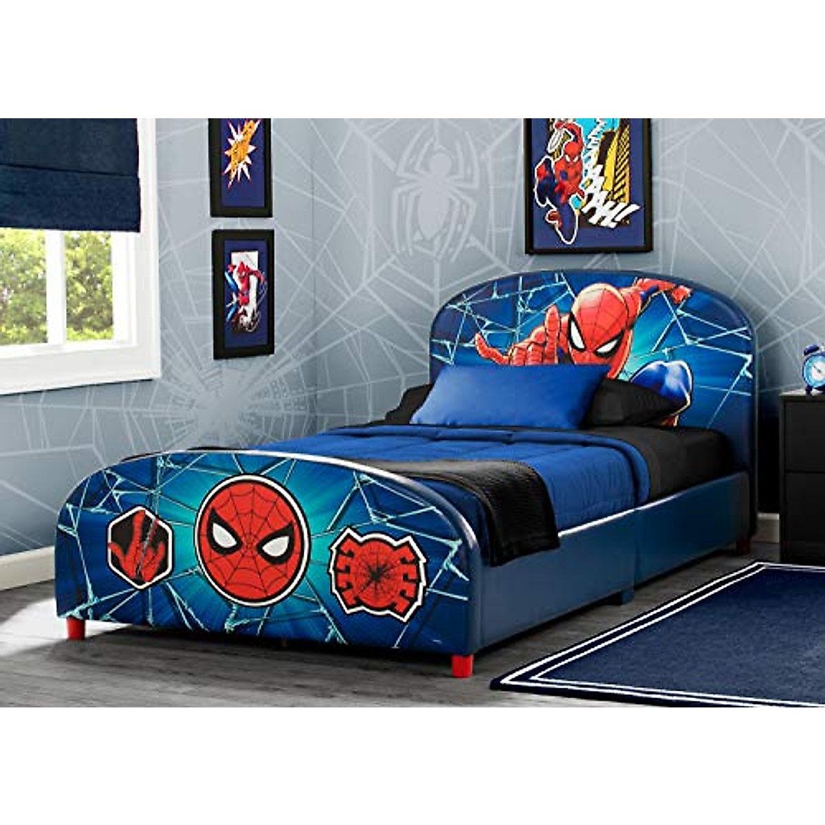 Delta Children Upholstered Twin Bed, Marvel Spider-Man-