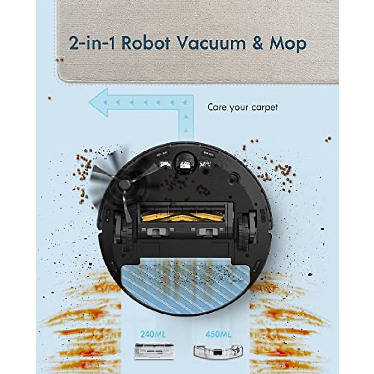 Yeedi vac max Robot Vacuum Mop Combo - 2-in-1, Powerful 3000Pa Suction, Up to 200 Minutes Runtime, Smart Mapping, Carpet Detection, Editable Map for Precise Cleaning on Hard Floors
