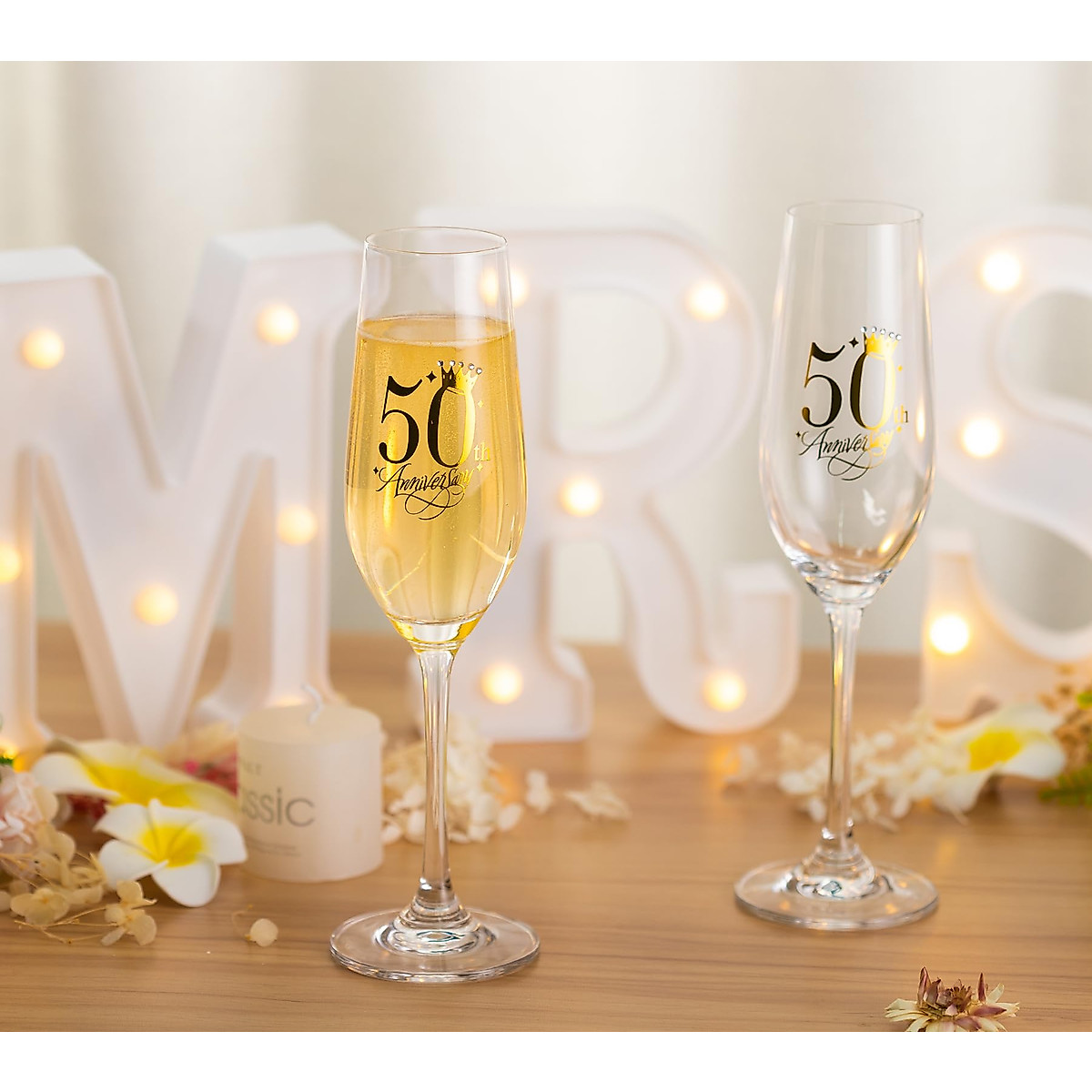 50th Wedding Anniversary Champagne Flutes Gifts 50th Anniversary Decorations Champagne Glasses Embellished with Rhinestones Couple Wedding Gifts for Anniversary, Gifts for Parents Anniversary