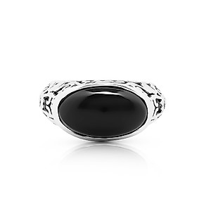 Black Onyx Vintage Gipsy Lace Ring 925 Sterling Silver Oval Stone Boho Chic US Size 7 8 9 (8)