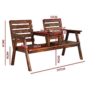Wooden Outdoor Patio Bench with Center Table & Umbrella Hole - Natural Oiled Wood Garden Bench Set of 2 Chairs, Slatted Design