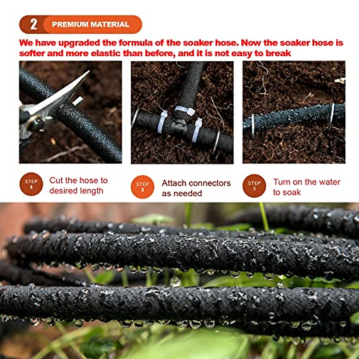 Soaker Hose 150 FT for Garden Beds,Solid Brass Connector 1/2" Round Soaker Garden Hose Kit,Heavy Duty Water Hose Great for Vegetable Beds,Lawn and Plants