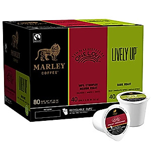 Marley Coffee One Love & Lively Up Variety Pack, Fairtrade Certified, Keurig K-Cup Brewer Compatible Pods, 80 Count