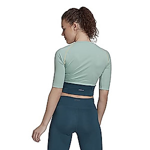 adidas Women's Sportphoria Short Sleeve Crop AEROREADY, Hazy Green/Wild Teal, X-Large
