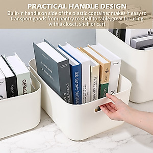 Plastic Storage Bins 10 Pcs White Storage Bin Pantry Organizer Bins Small Storage Baskets Storage Containers for Home Kitchen (14 x 10.5 x 6.4 Inch)