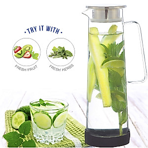 GROSCHE - BALI Glass Water Pitcher - Fruit Infuser Water Pitcher - Glass Iced Tea Pitcher with Lid - Stainless Steel Filter - Borosilicate Glass Pitcher - Glass Pitcher with Lid - Sangria Pitcher