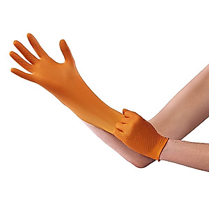 Venom Steel Maximum Grip Nitrile Gloves, 8 Mil Thick, Raised Diamond Texture For Grip, Puncture and Rip Resistant, Hi-Visibility Orange, One Size Fits Most (100 Count)