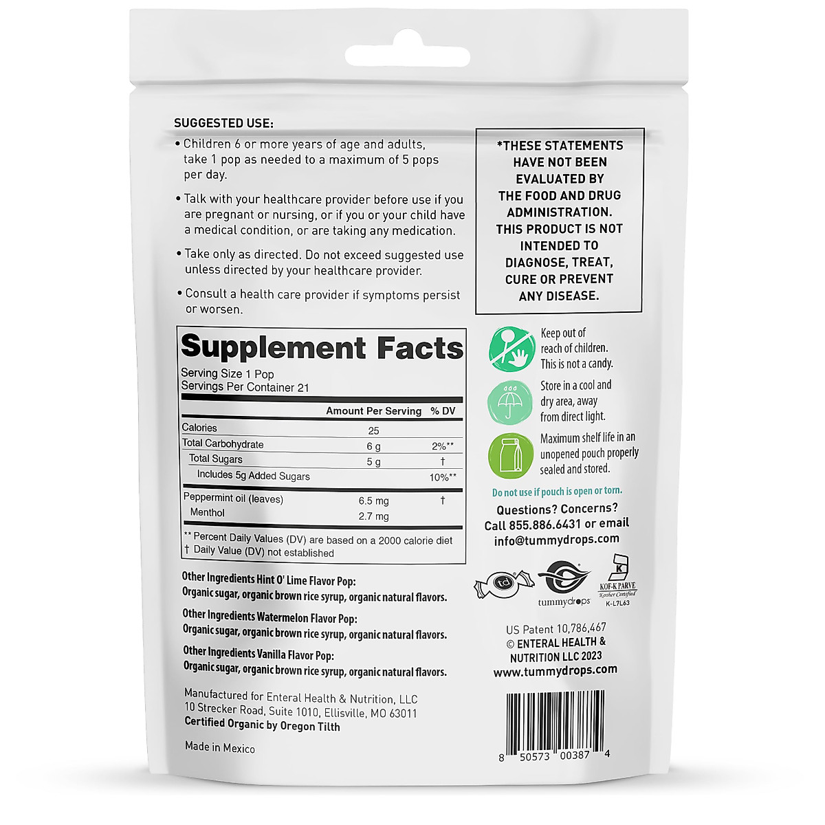 Tummypops Peppermint Variety Pack (Hint 'O Lime, Watermelon, & Vanilla Flavors), 21 Pops