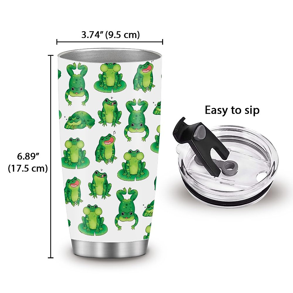 WIRESTER 20 OZ Stainless Steel Tumbler With Lid, Double Wall Vacuum Insulated Tumbler, Coffee Travel Mug Cup for Hot Cold Drinks - Green Frog Funny Playful Postures