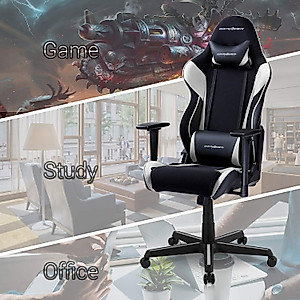DXRacer Master Suede Racing Series Adjustable Ergonomic Computer Gaming Home Office Leather Desk Chair with Lumbar Support, Swivel Base, Wheels, and Headrest, Extra Large, Black and White